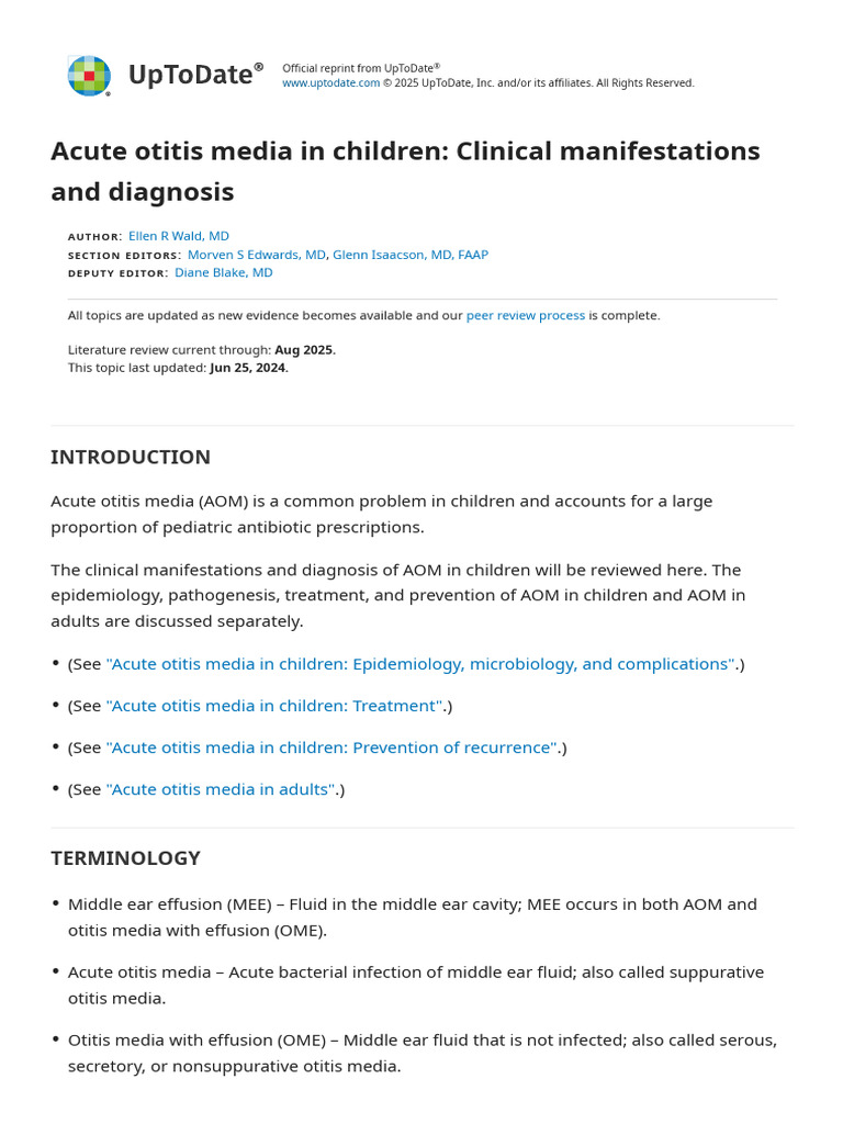 Acute Otitis Media in Children - Clinical Manifestations and Diagnosis ...
