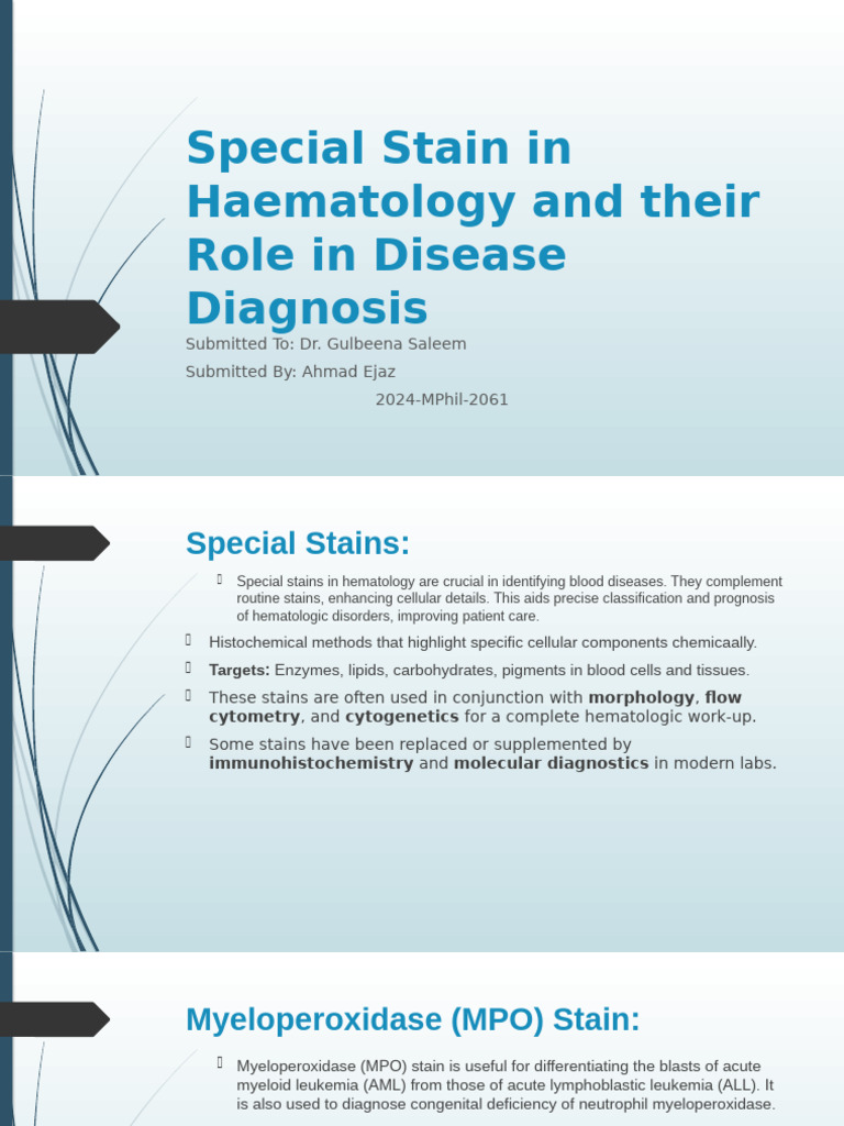 Special Stains in Hematology Diagnosis | PDF | Staining | Leukemia
