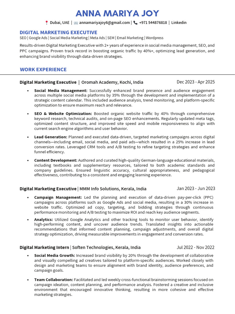 Digital Marketing Executive Profile | PDF | Search Engine Optimization ...