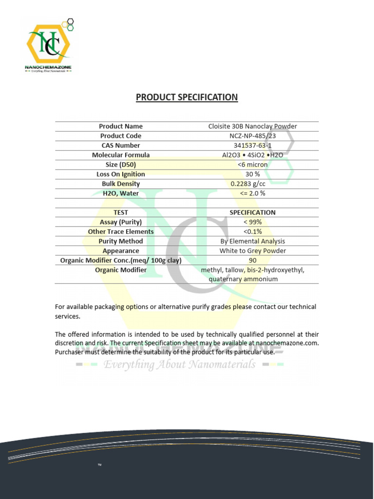 Cloisite 30B Nanoclay Powder Specs | PDF
