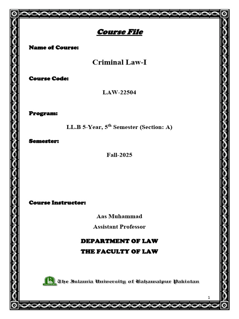 Study Plan of Criminal Law-I | PDF | Aiding And Abetting | Crimes