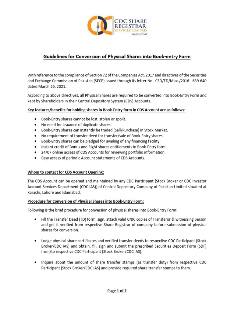 Convert Physical Shares to Book-Entry Form | PDF | Stocks | Securities ...
