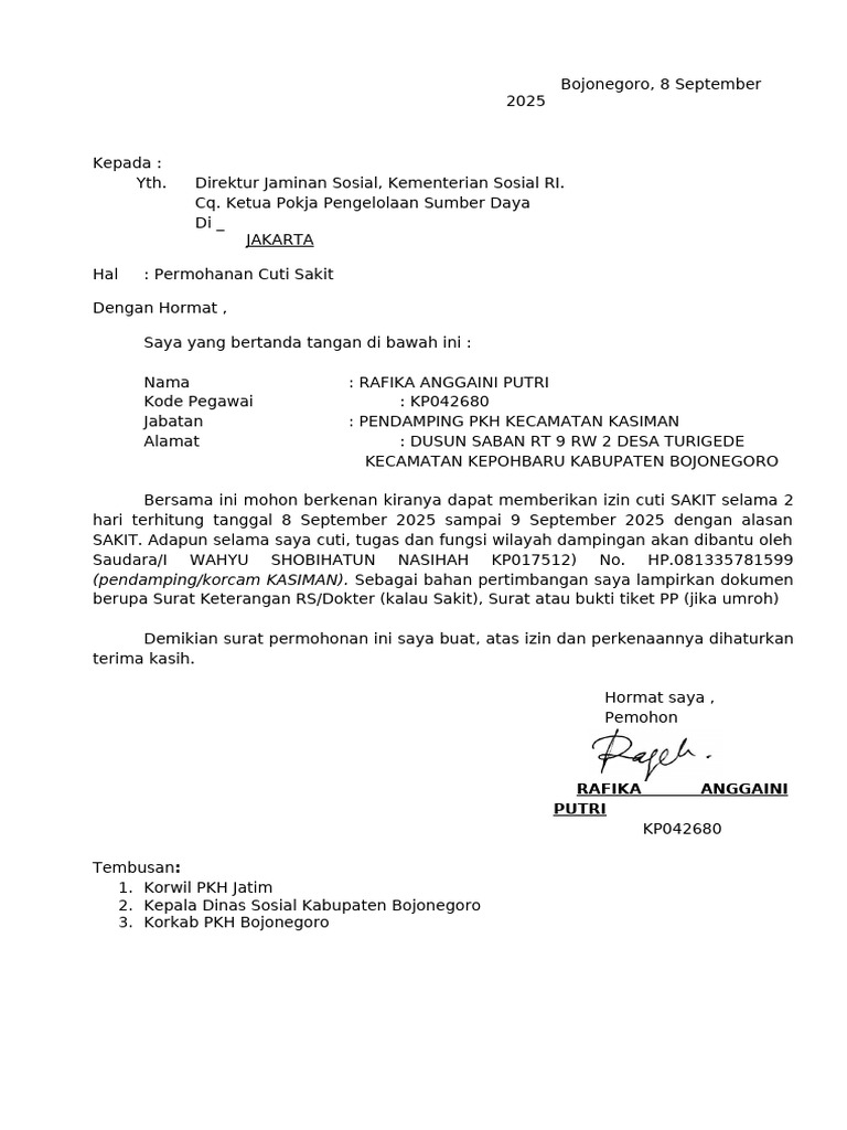 Template Surat Permohonan Cuti Jatim | PDF