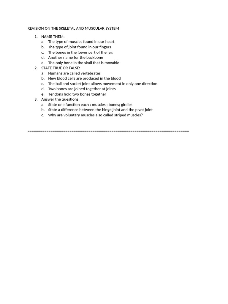 Revision On The Skeletal and Muscular System | PDF