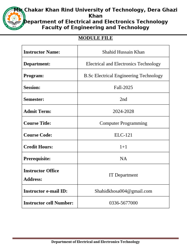 Module File Template (For Theory Courses) Fresh | PDF | Control Flow | Pointer (Computer ...