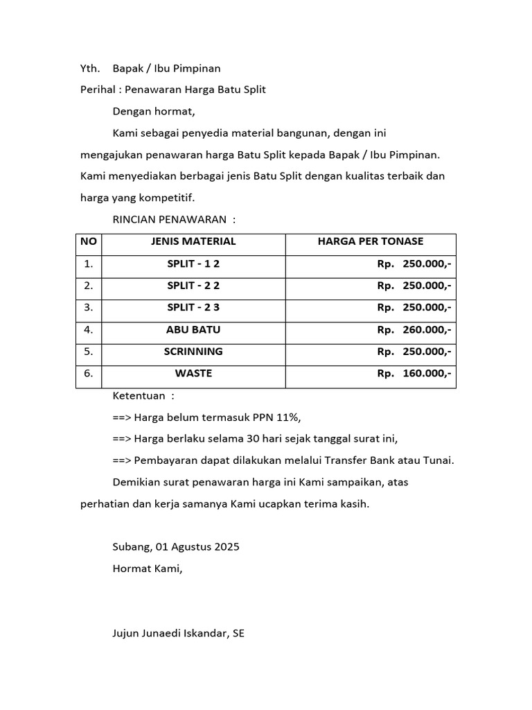 Penawaran Harga Batu Split Terbaik | PDF