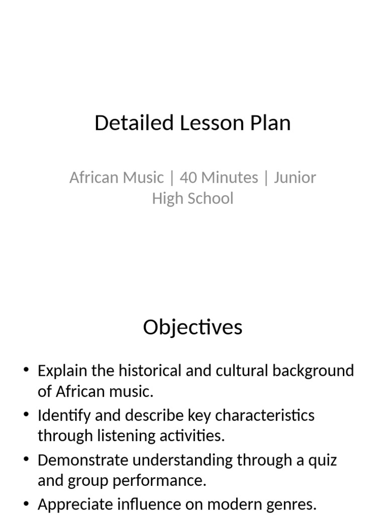 Lesson Plan African Music | PDF