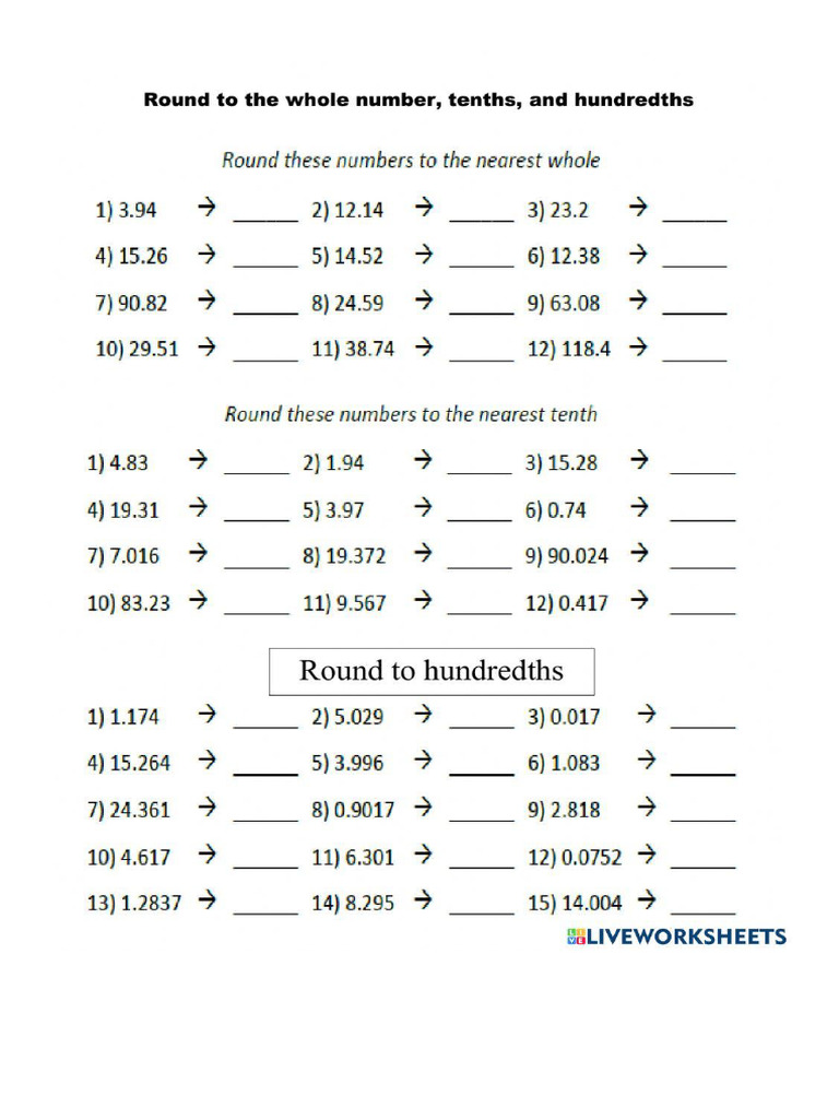 Rounding Whole Numbers, Decimals Tenths, and Hundredths | PDF