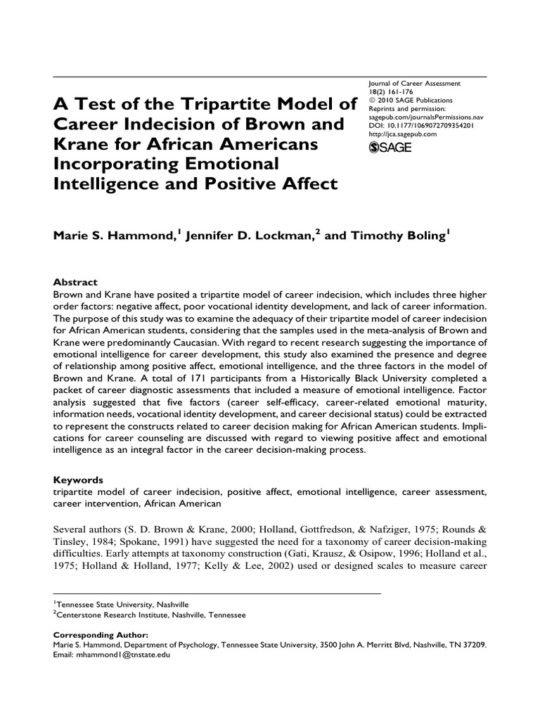 A Test of The Tripartite Model of Career Indecision ... and Positive ...