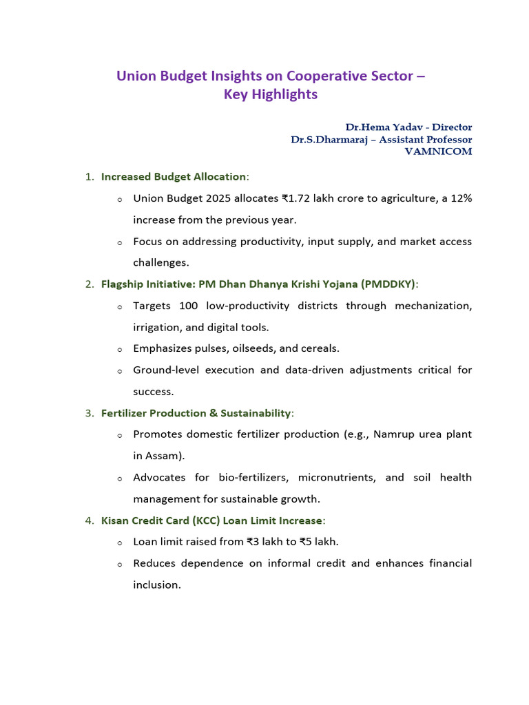 Union Budget 2025: Cooperative Sector Insights | PDF | Agriculture ...