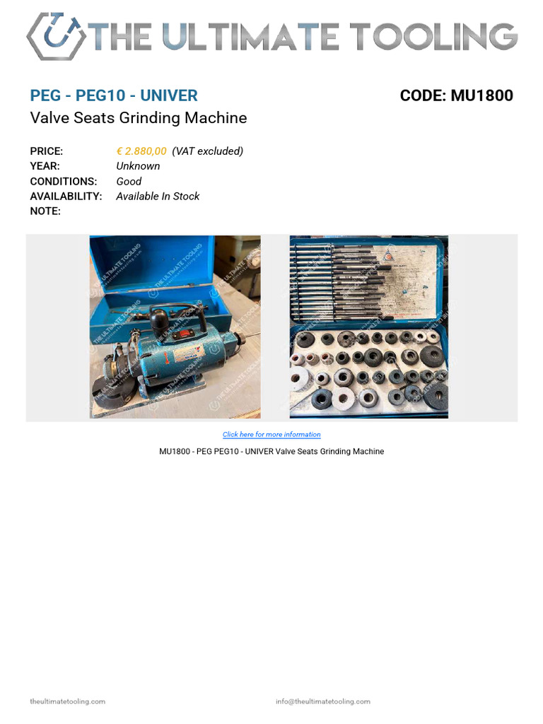 MU1800 - PEG PEG10 - UNIVER Valve Seats Grinding Machine | PDF