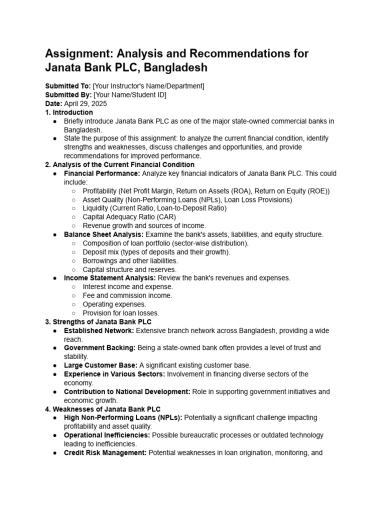 My Assigned Bank Name Janata Bank PLC, Bangladesh .. | PDF | Banks ...