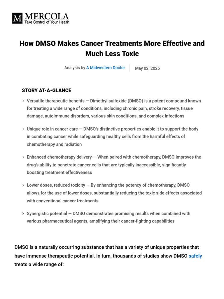 DMSO: Enhancing Cancer Treatment Efficacy | PDF | Chemotherapy | Cancer