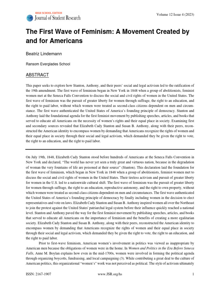 The First Wave of Feminism A Movement Created by A | PDF | Feminism ...