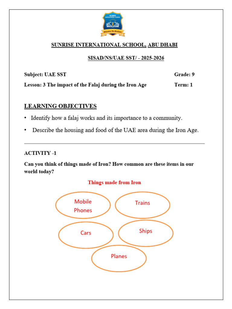 UAE SST Grade 9: Iron Age Falaj Impact | PDF | Bronze | United Arab ...