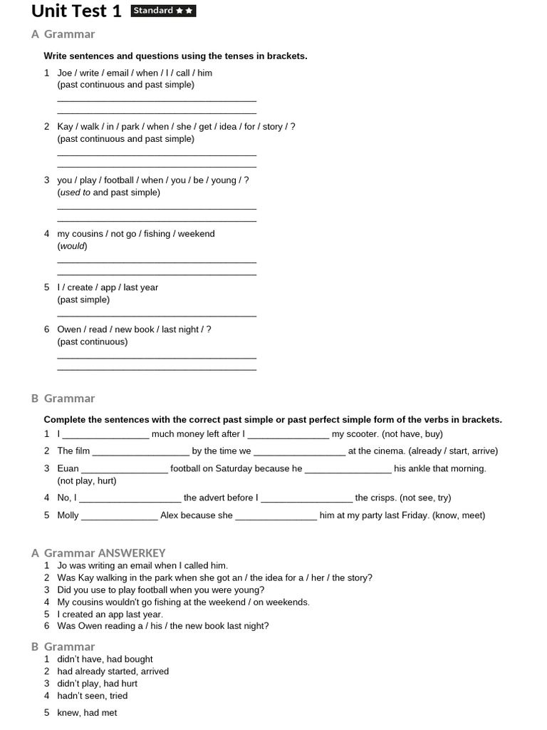 Sync4 U1-U4 Grammar Tests | PDF