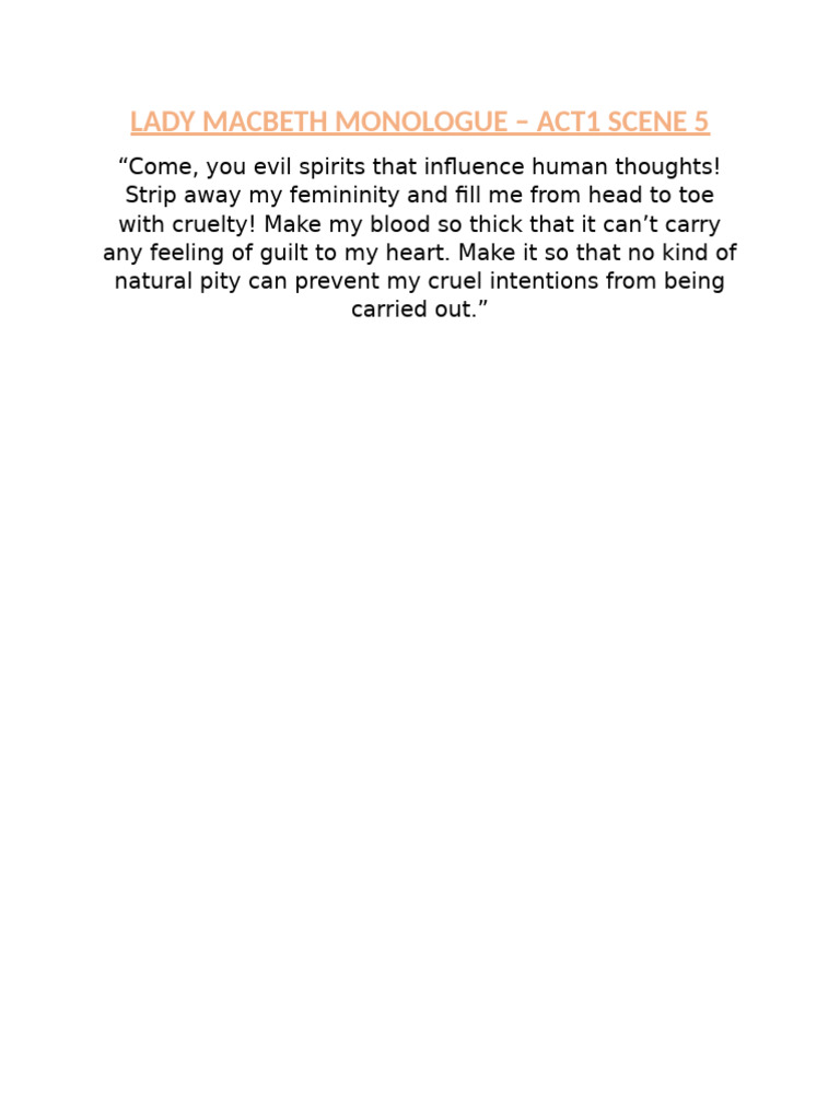 Lady Macbeth Monologue | PDF