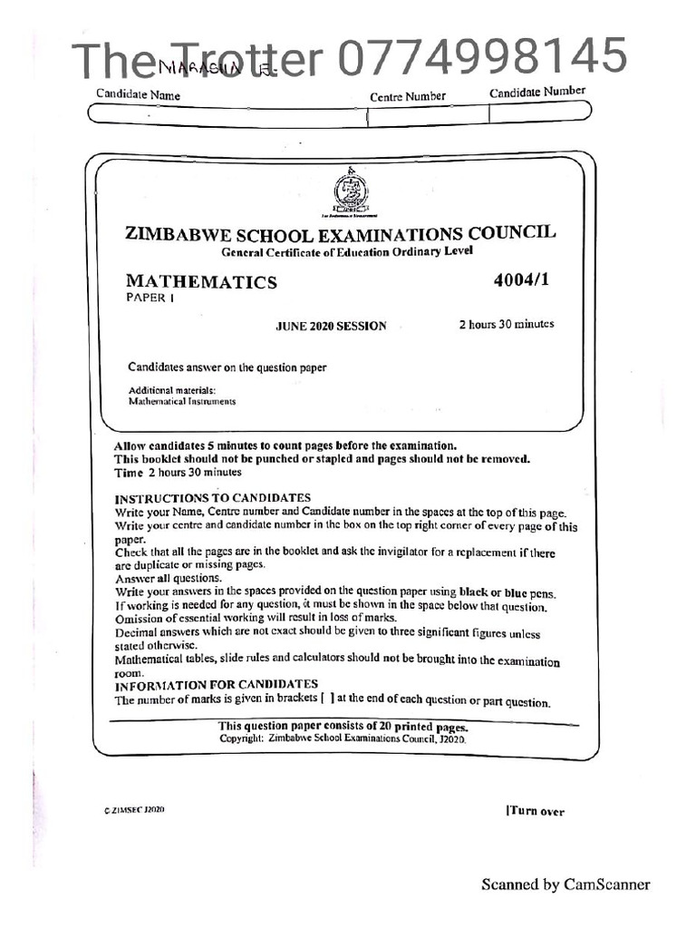 J 2020 O Level Mathematics P1 (The Trotter Resources) | PDF