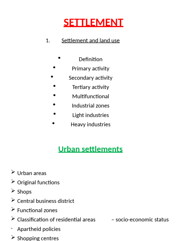 Overview of Settlement Types and Uses | PDF