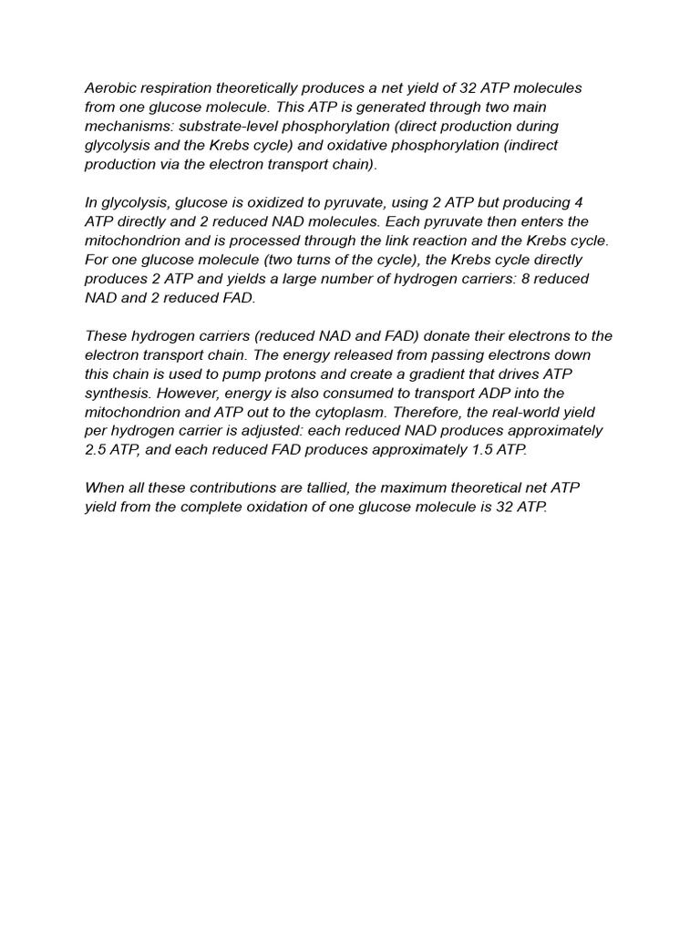 Summary of ATP Production in Etc | PDF