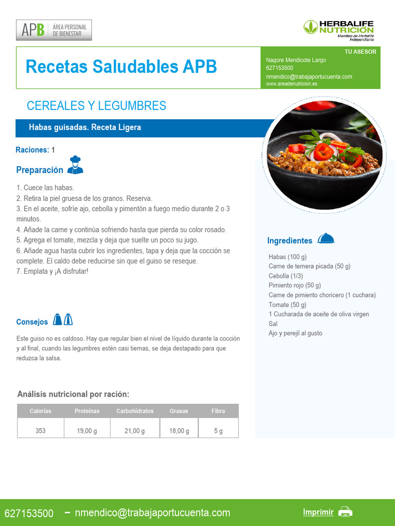 Receta Habas Guisadas. Receta Ligera | PDF | Cocinando | Carne