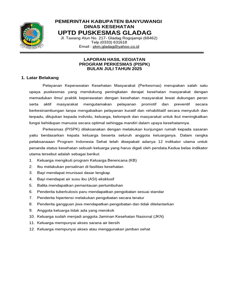 Laporan Program Perkesmas Juli 2025 | PDF