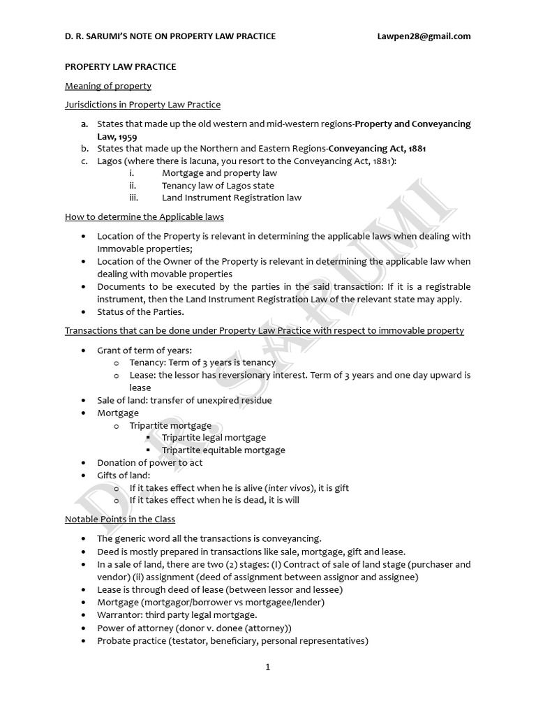 Property Law Practice Overview | PDF | Assignment (Law) | Lease