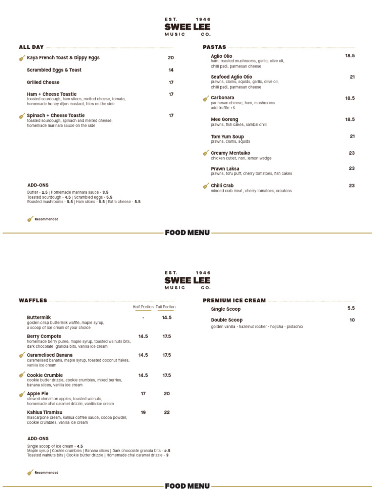 Swee Lee Cafe Food and Drink Menu | PDF | Chocolate | Beer