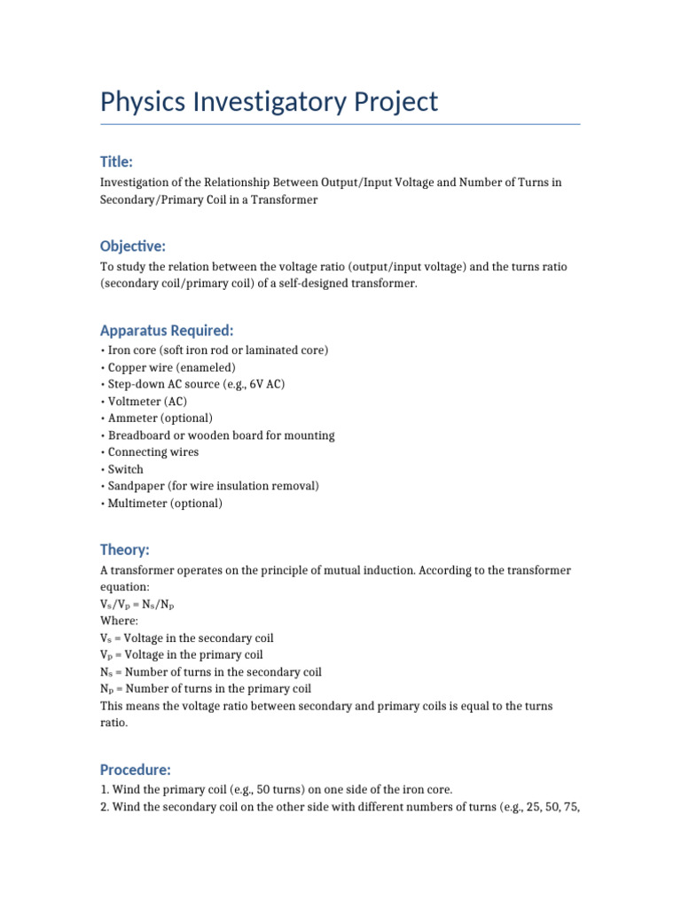 Transformer Project CBSE Class12 | PDF