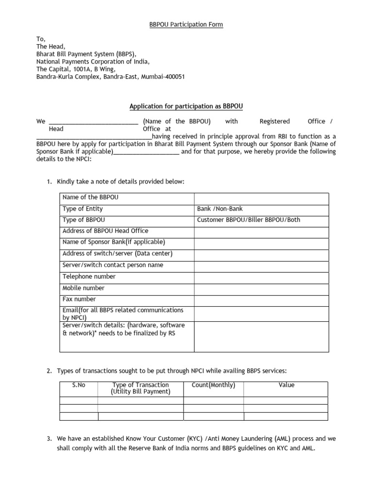 BBPOU Participation Application Form | PDF | Business