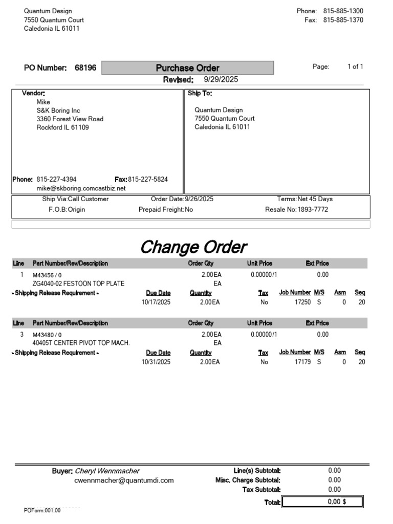 Purchase Order: PO Number: 68196 Revised | PDF
