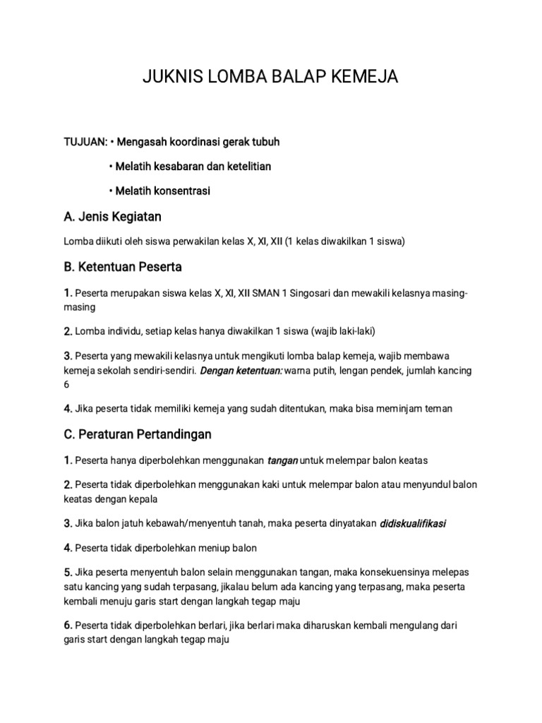 Juknis Lomba Balap Kemeja SMAN 1 Singosari | PDF