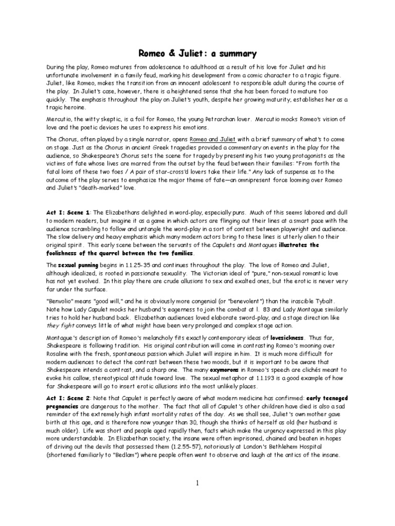 Romeo & Juliet - A Summary | PDF | Characters In Romeo And Juliet | Juliet