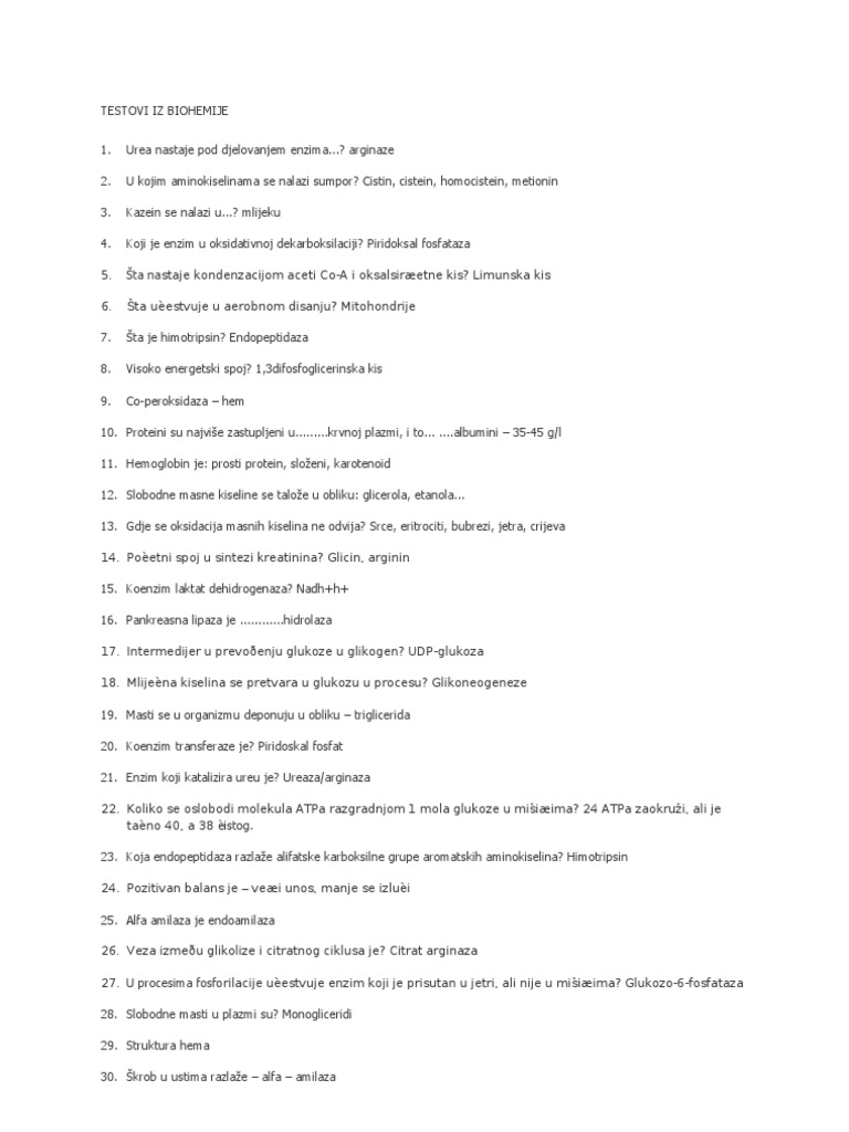 Testovi Iz Biohemije | PDF