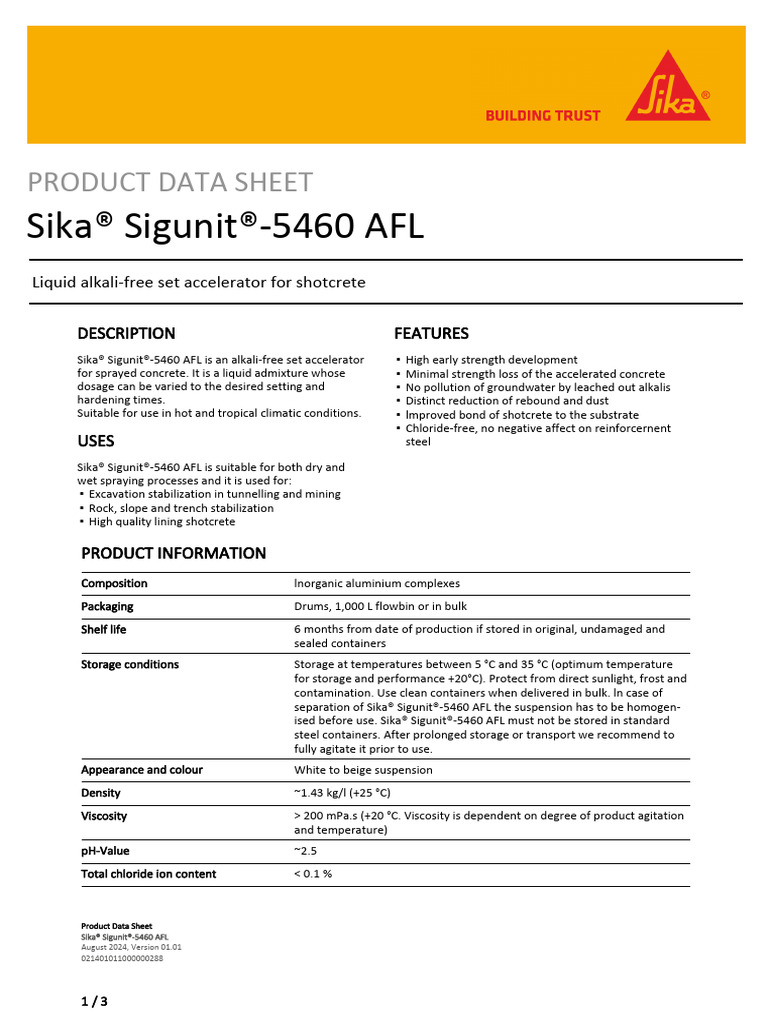 Pds Sika Sigunit 5460afl | PDF | Concrete | Cement