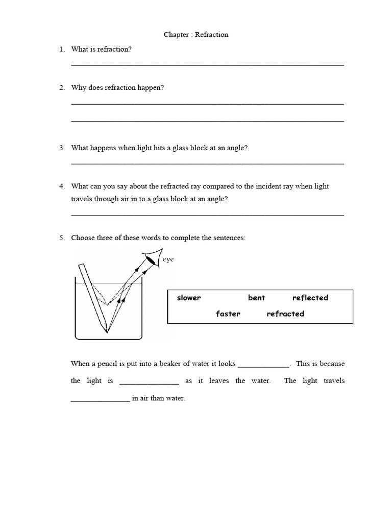 Refraction - Practice Worksheet | PDF