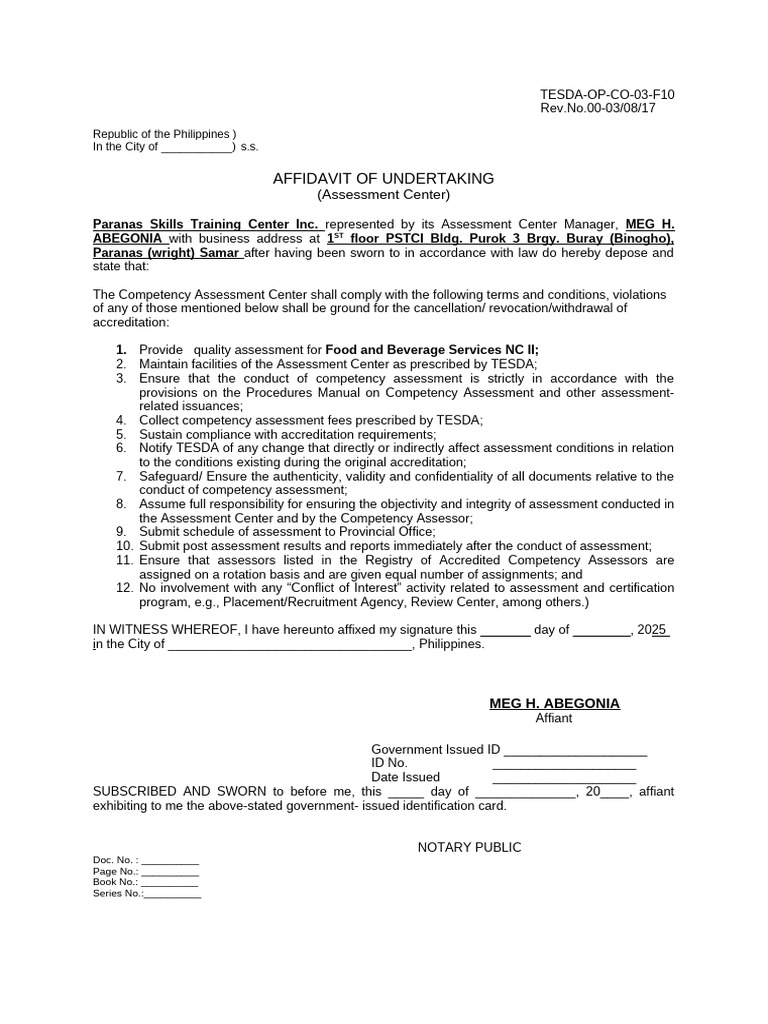 Assessment Center Aou Paranas Skills | PDF | Affidavit