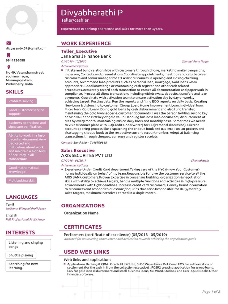 Divya Bharathi's Resume | PDF