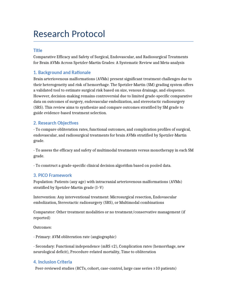 AVM Research Protocol | PDF | Medical Specialties | Clinical Medicine