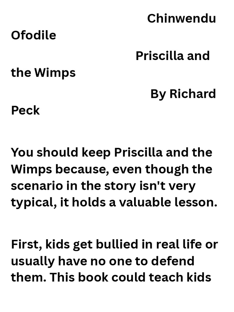 Importance of "Priscilla and the Wimps" | PDF