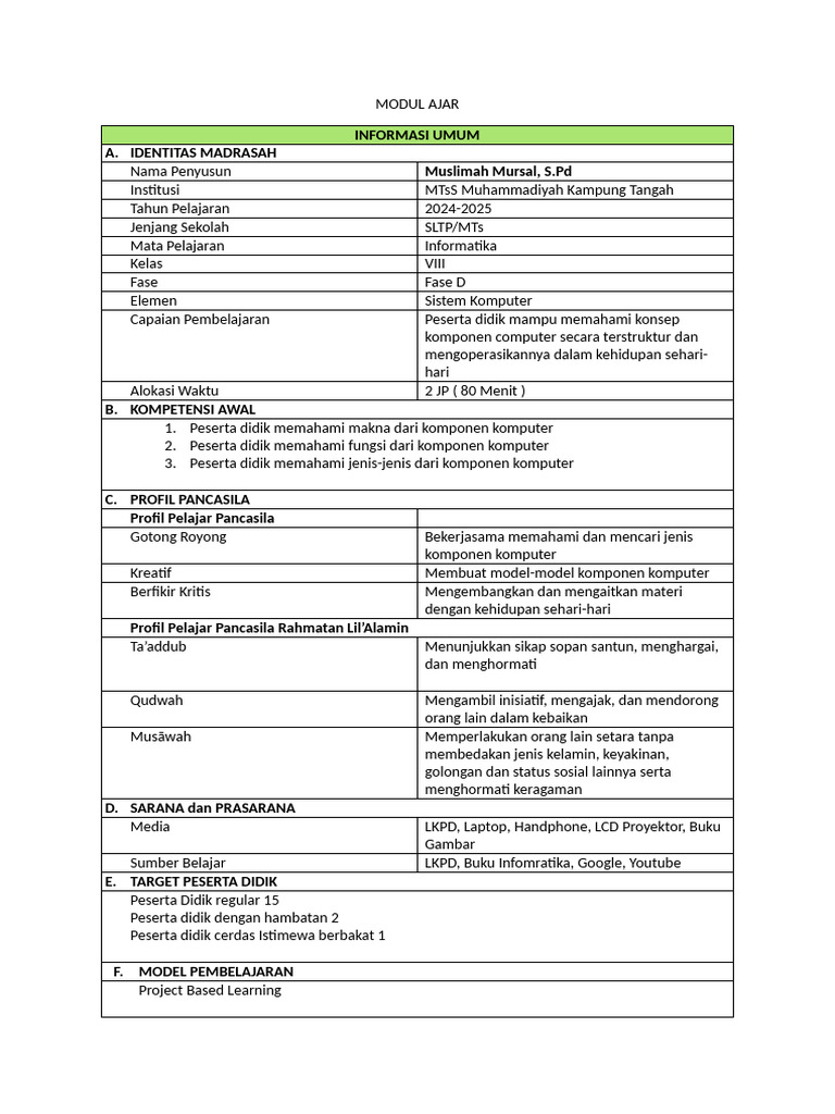 MODUL AJAR (Sistem Komputer) | PDF