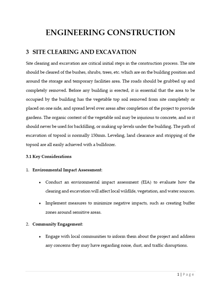 Site Clearing and Excavation Overview | PDF | Safety | Trench