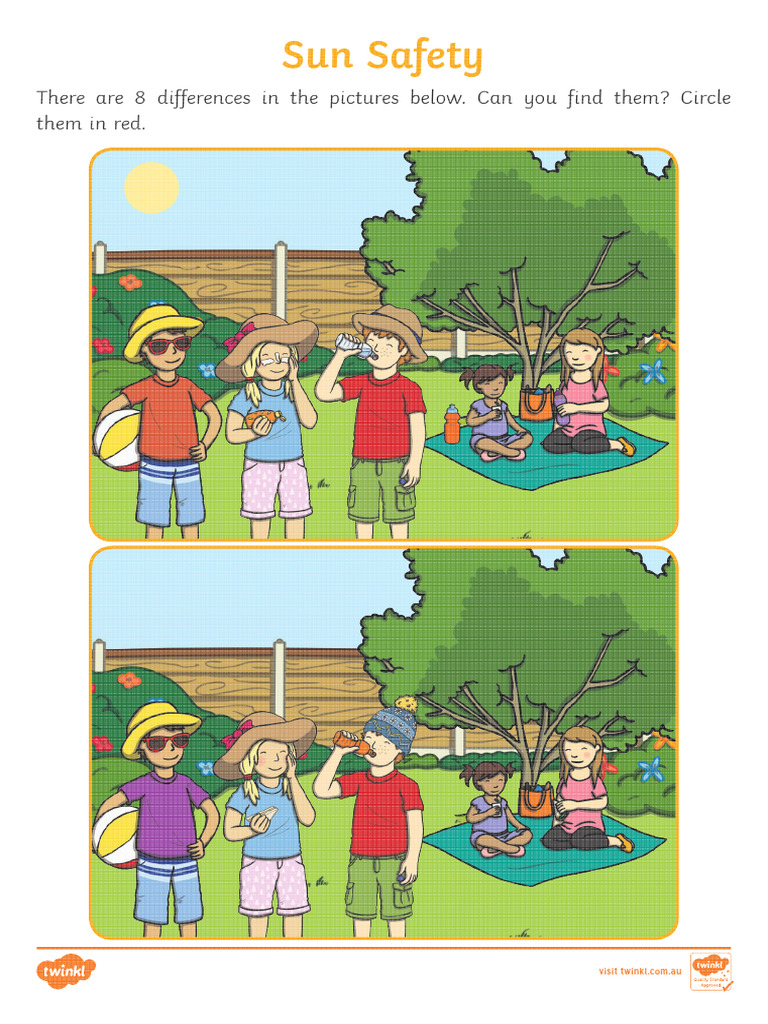 Sun Safety Spot The Difference Activity Sheet Super Eco Colour Ver 2 | PDF