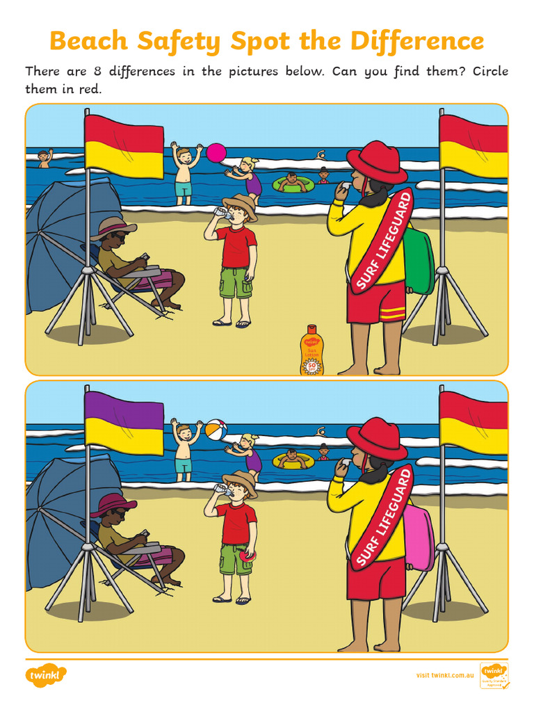 Beach Safety Spot The Difference Activity Sheet English Ver 1 | PDF