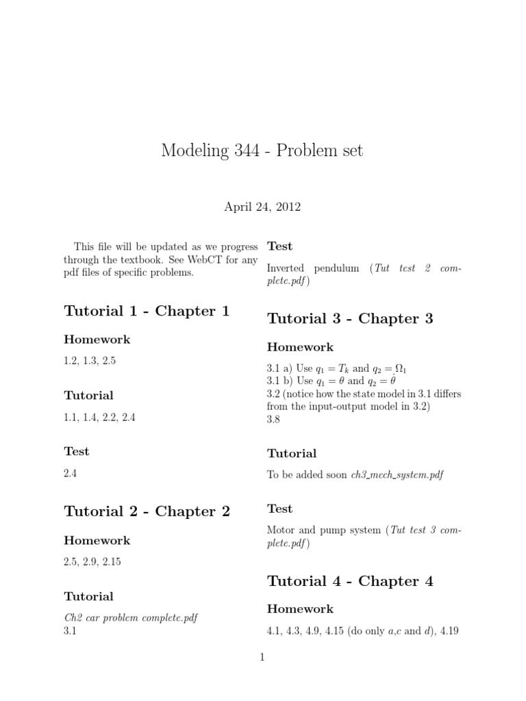 Modeling 344 - Problem Set: Tutorial 1 - Chapter 1 Tutorial 3 - Chapter ...