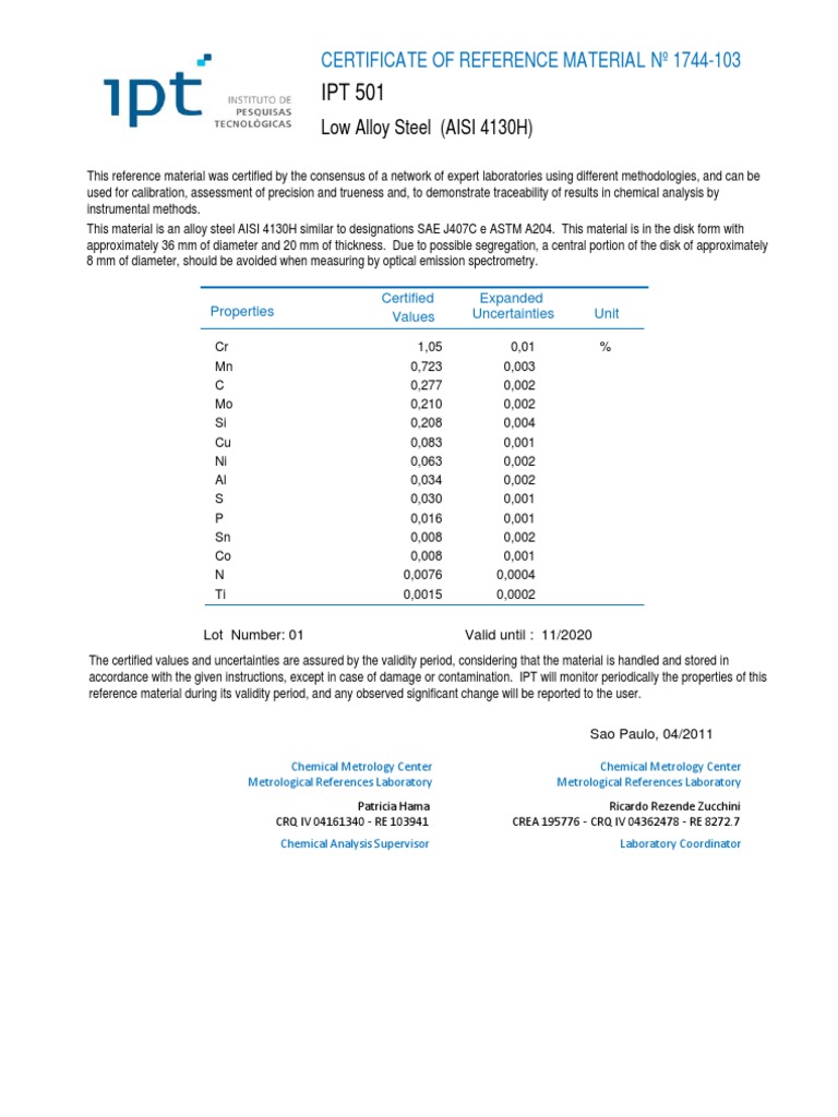 Certificate IPT 501 | PDF | Metrology | Calibration