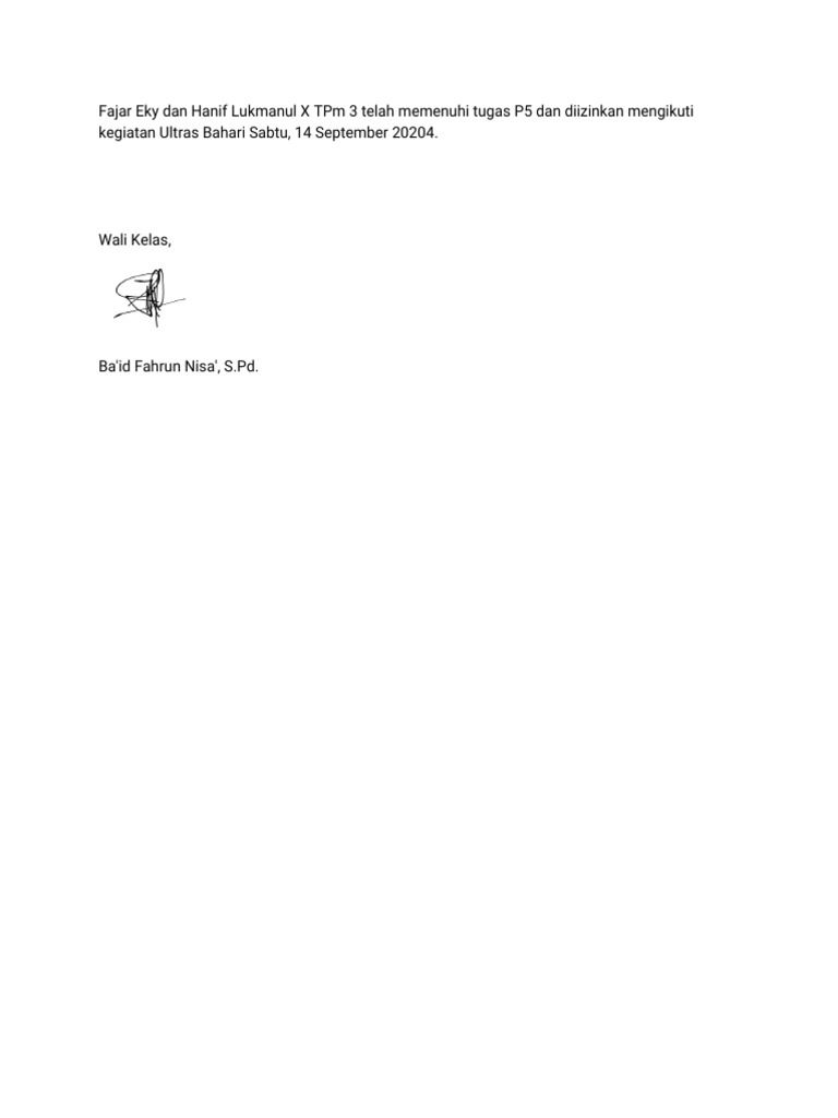 Surat Izin Eky Dan Hanif | PDF