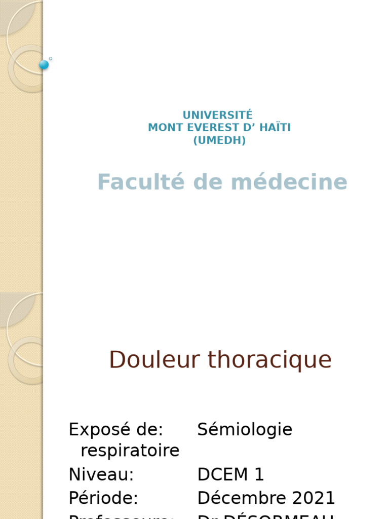 Douleur Thoracique : Sémiologie et Diagnostic | PDF | Thorax | Douleur