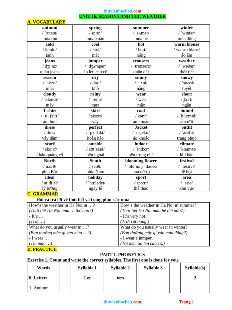 Seasons and Weather Vocabulary Guide | PDF | Clothing | Fashion