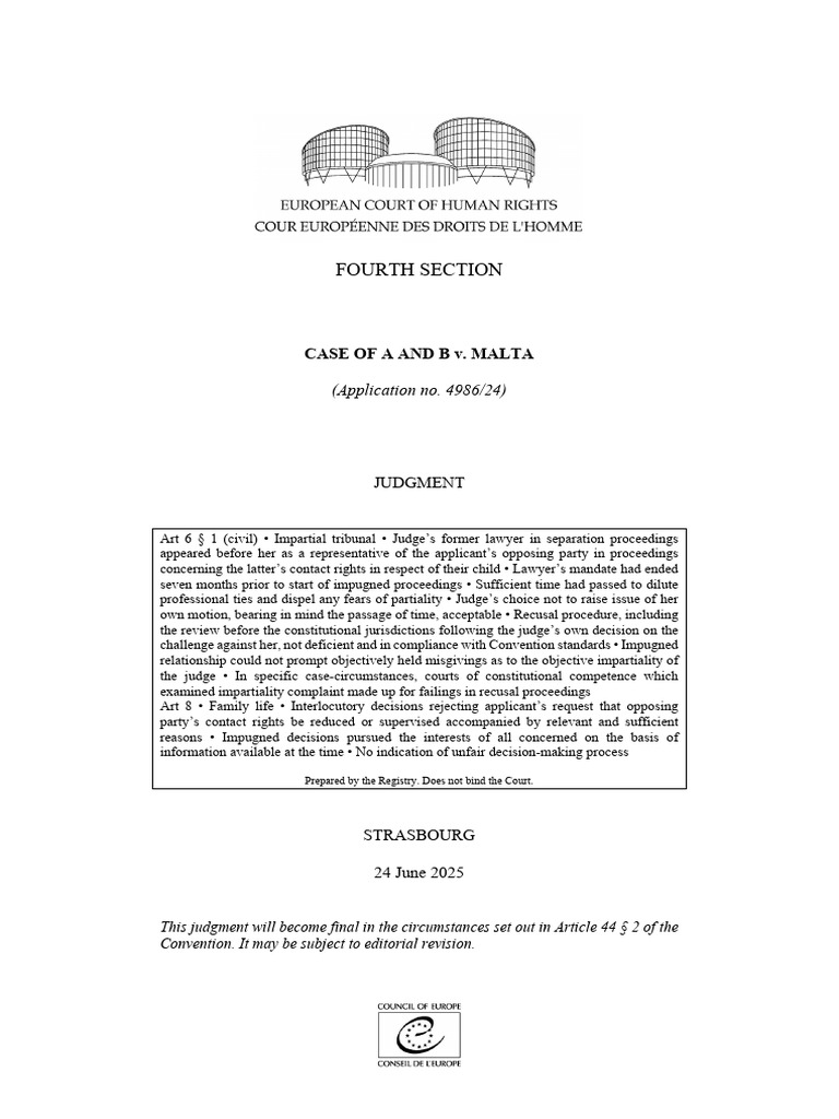 A and B v. Malta: Judge Impartiality Case | PDF | Judgment (Law) | Judge